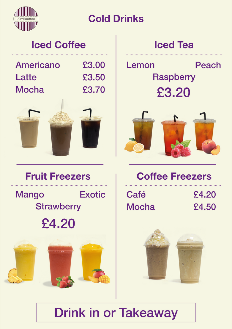 Menu – Cold Drinks – Love Coffee UK